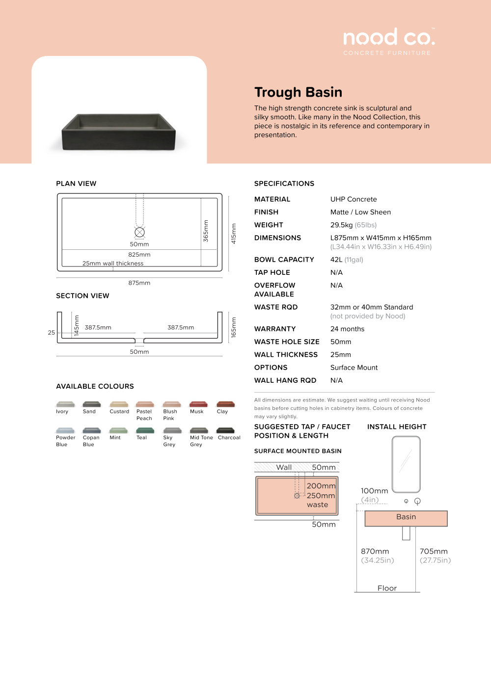 Nood Co. TROUGH BASIN - SURFACE MOUNT - CHARCOAL - Flooring Bathrooms ...